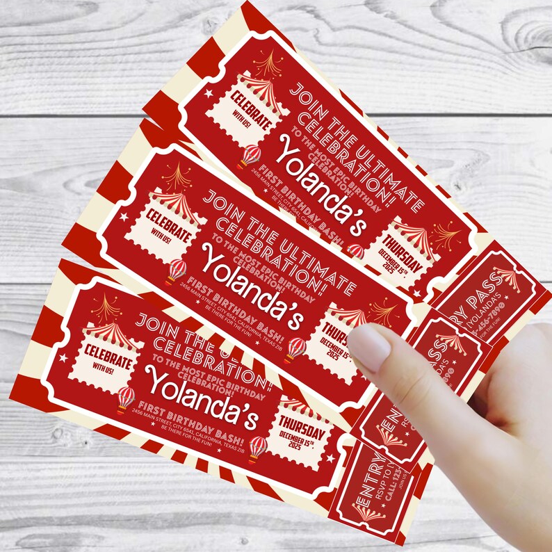 Carnival Ticket Birthday Invitation, Red Carnival Ticket Invitation ...