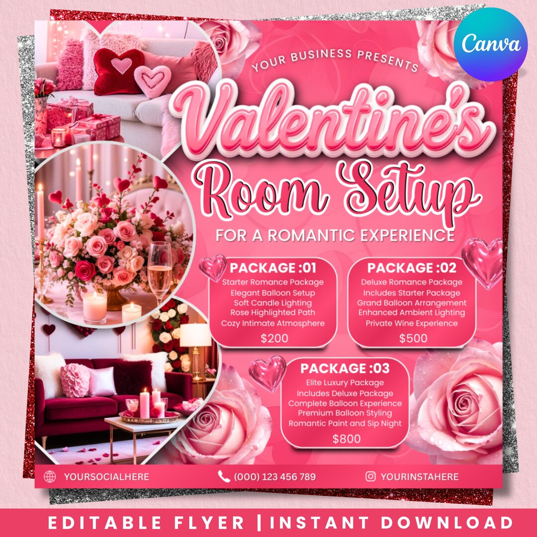 Room Setup Valentines Booking Flyer, Valentines Day Flyer, Valentine ...