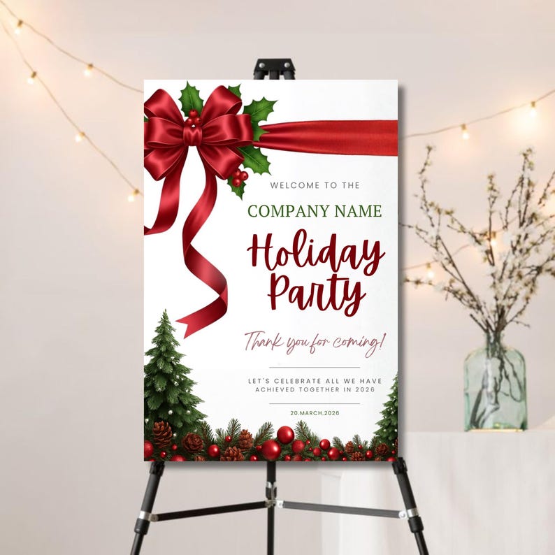 Corporate Christmas Party Welcome Sign, Holiday Welcome Poster, Company ...