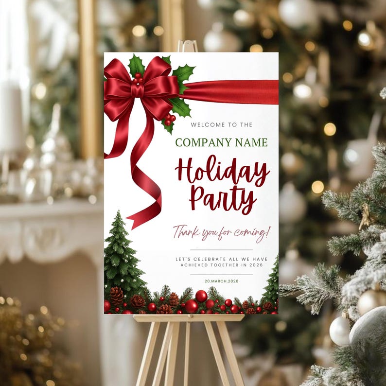 Corporate Christmas Party Welcome Sign, Holiday Welcome Poster, Company ...