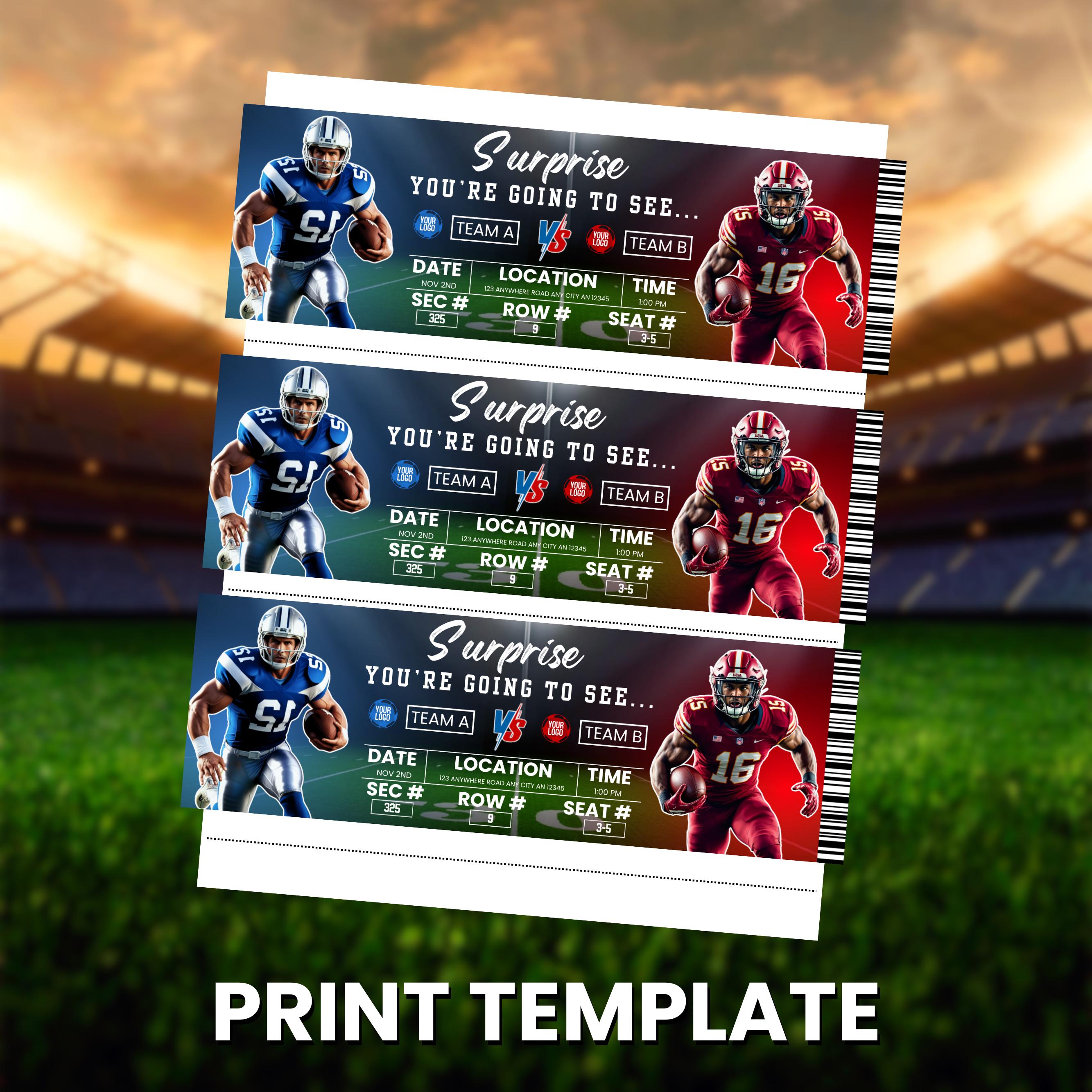 Editable Football Ticket, Football Birthday Ticket Template, Game ...