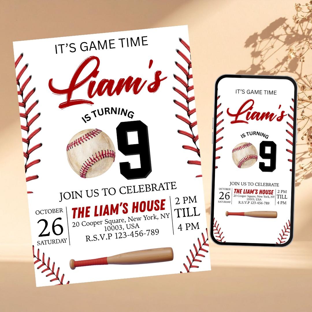 Baseball Birthday Party Invitation, Sports Birthday Invitation ...