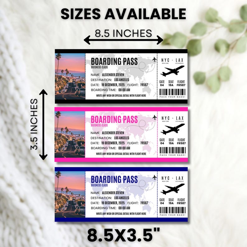 Editable Boarding Pass Template, Printable Personalized Plane Ticket ...