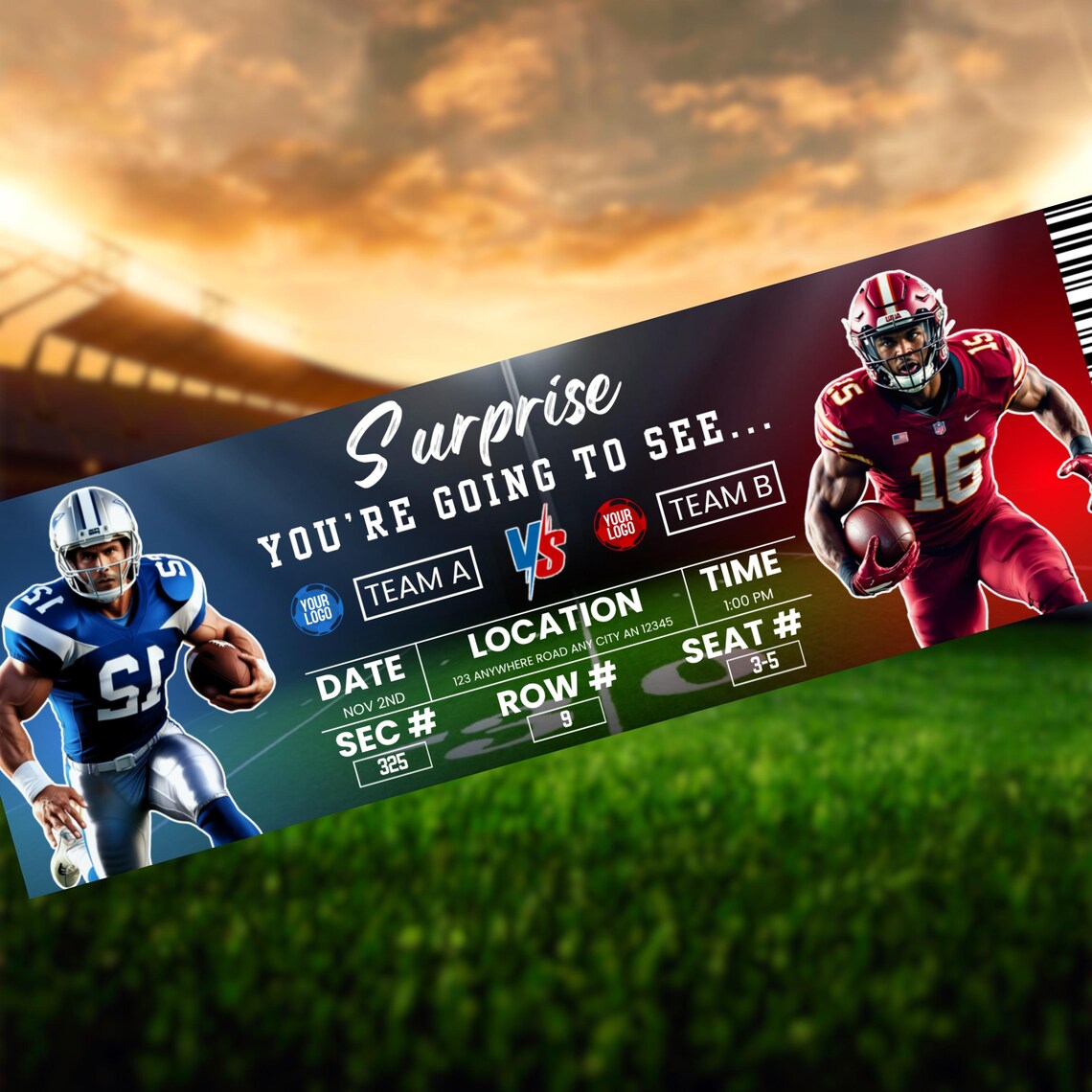 Editable Football Ticket, Football Birthday Ticket Template, Game ...