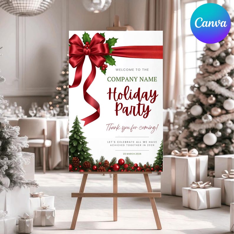 Corporate Christmas Party Welcome Sign, Holiday Welcome Poster, Company ...