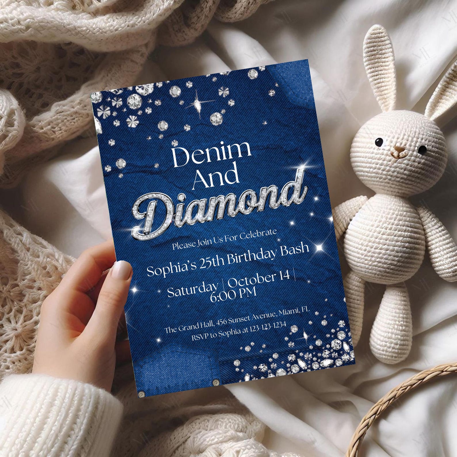 Denim and Diamonds Birthday Invitation, Denim Birthday Dinner Invites ...