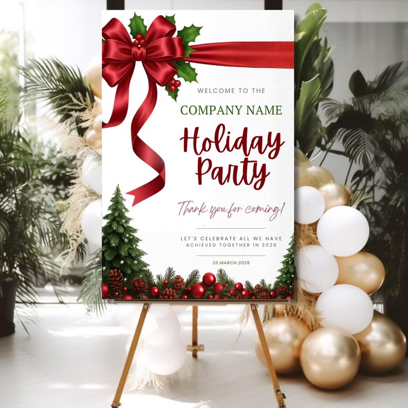 Corporate Christmas Party Welcome Sign, Holiday Welcome Poster, Company ...