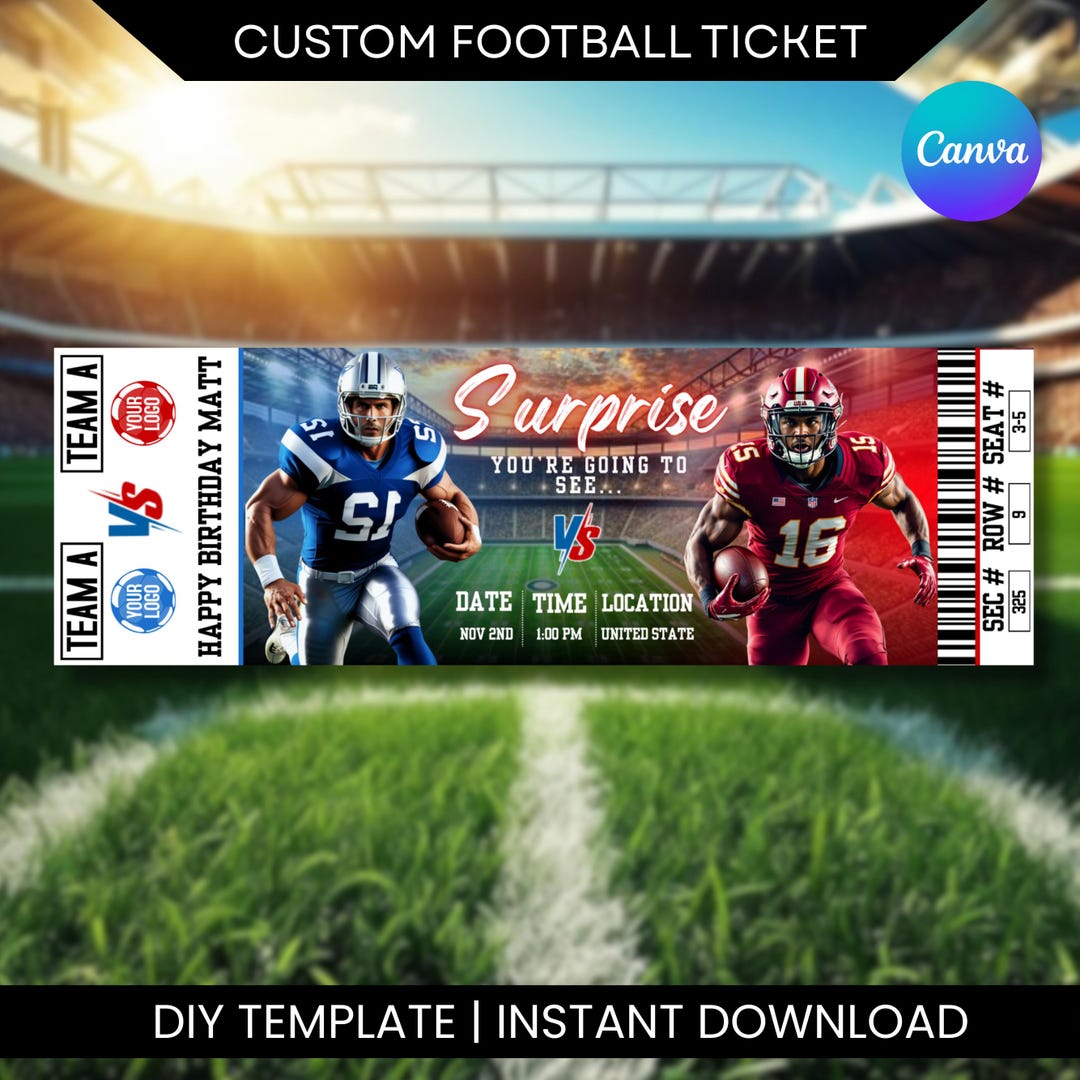 Editable Football Ticket, Football Game Ticket Gift, Anniversary or ...