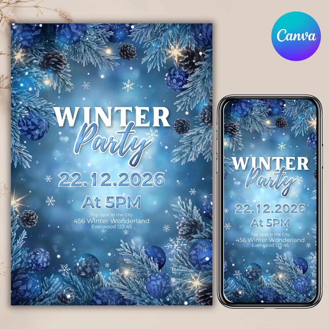Editable Winter Party Invitation, Christmas Party Invitation, Snowy ...
