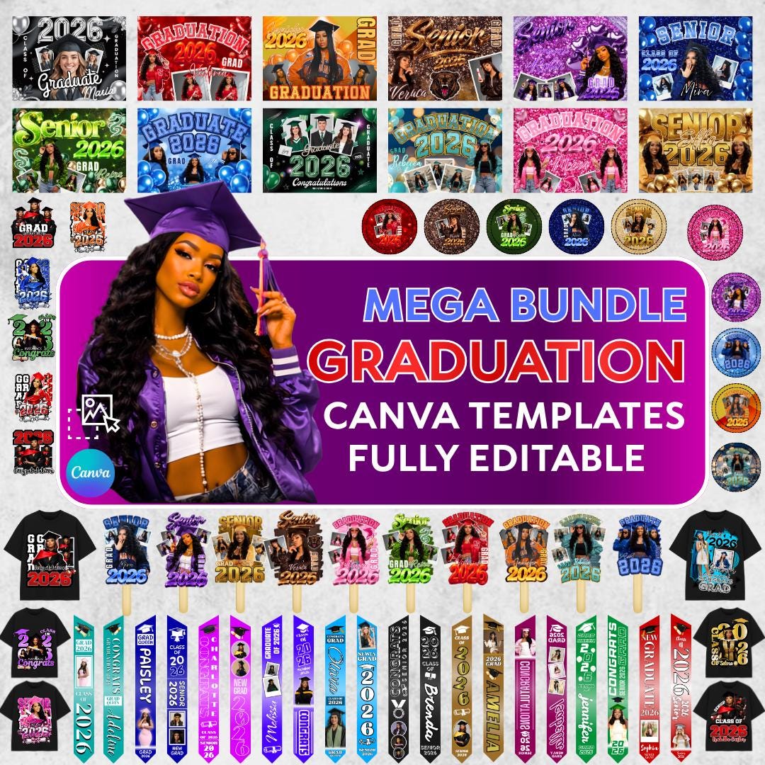 Graduation Mega Bundle Canva Templates, Class of 2026 Grad Kit, Bootleg ...