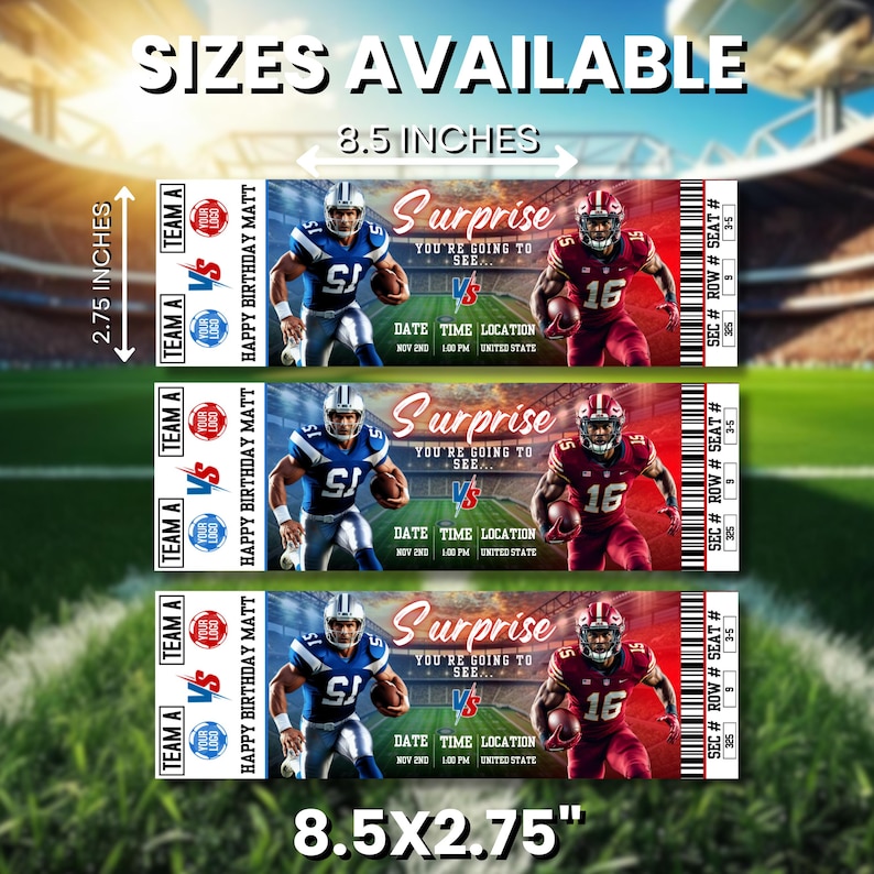 Editable Football Ticket, Football Game Ticket Gift, Anniversary or ...