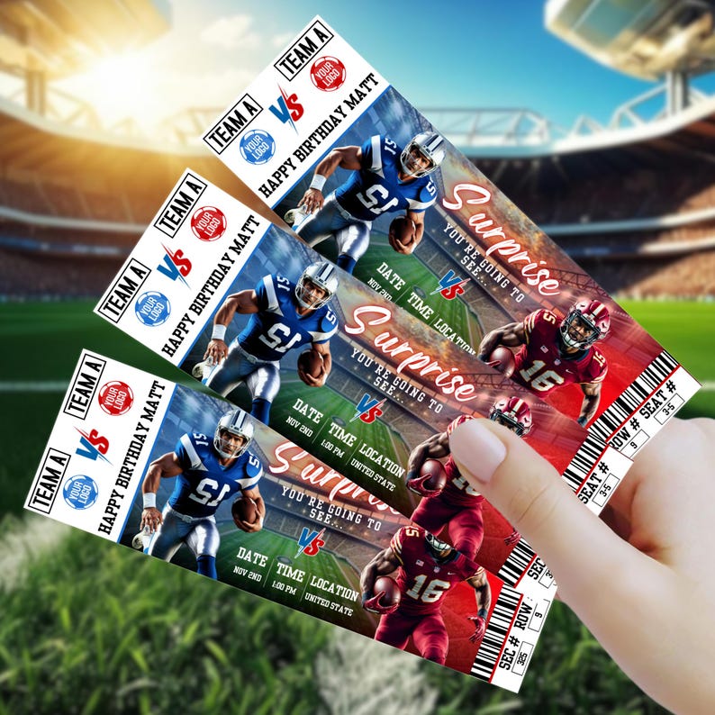 Editable Football Ticket, Football Game Ticket Gift, Anniversary or ...