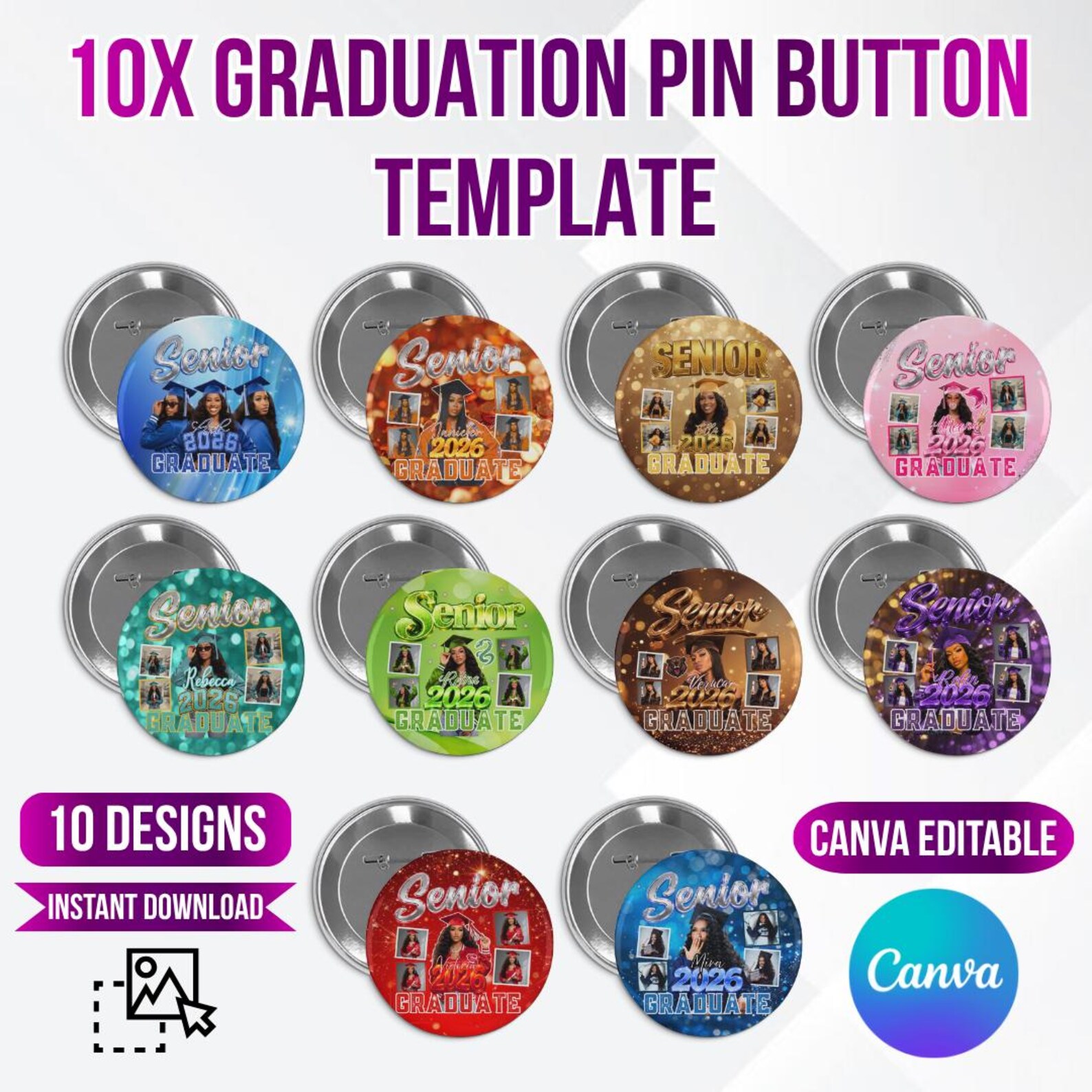 10 Graduation Pin Button Template, High School Graduation Template ...