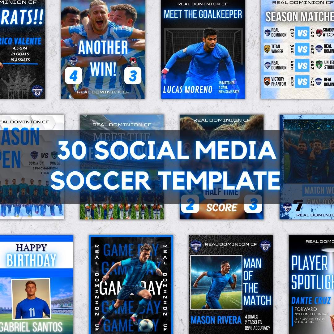 30 Soccer Social Media Templates, Game Day, Player Stats, Match ...
