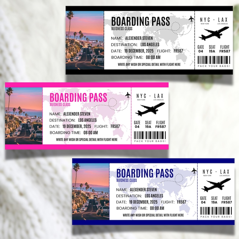 Editable Boarding Pass Template, Printable Personalized Plane Ticket ...