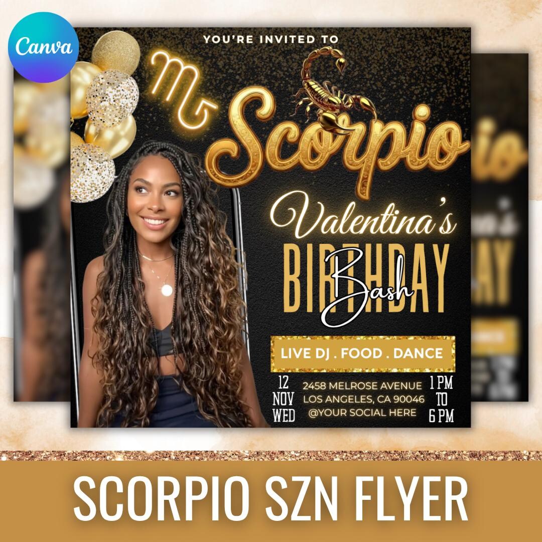 Scorpio Season Birthday Flyer, Scorpio Birthday Flyer, Birthday Party ...