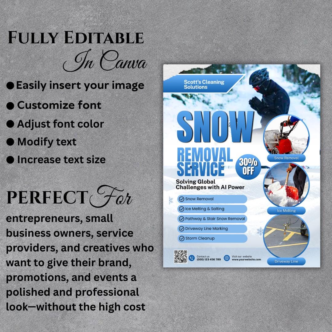 Snow Removal Services Flyer, Snow Shoveling Service Ad, Ice Removal ...