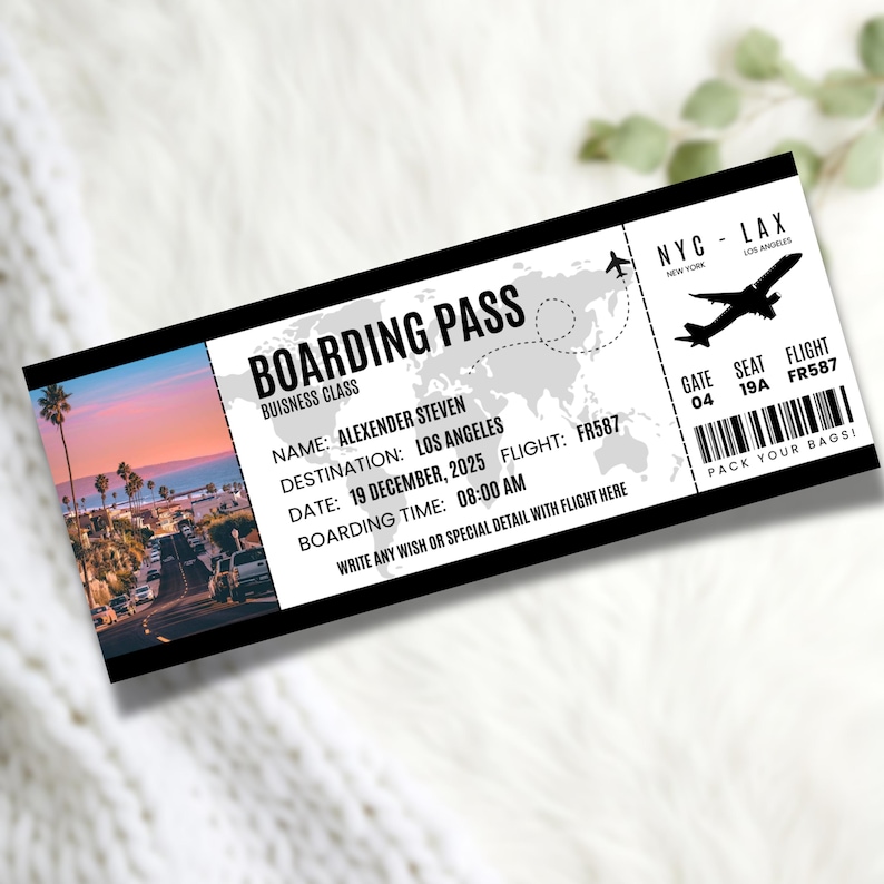 Editable Boarding Pass Template, Printable Personalized Plane Ticket ...