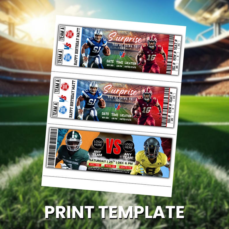 Editable Football Ticket, Football Game Ticket Gift, Anniversary or ...