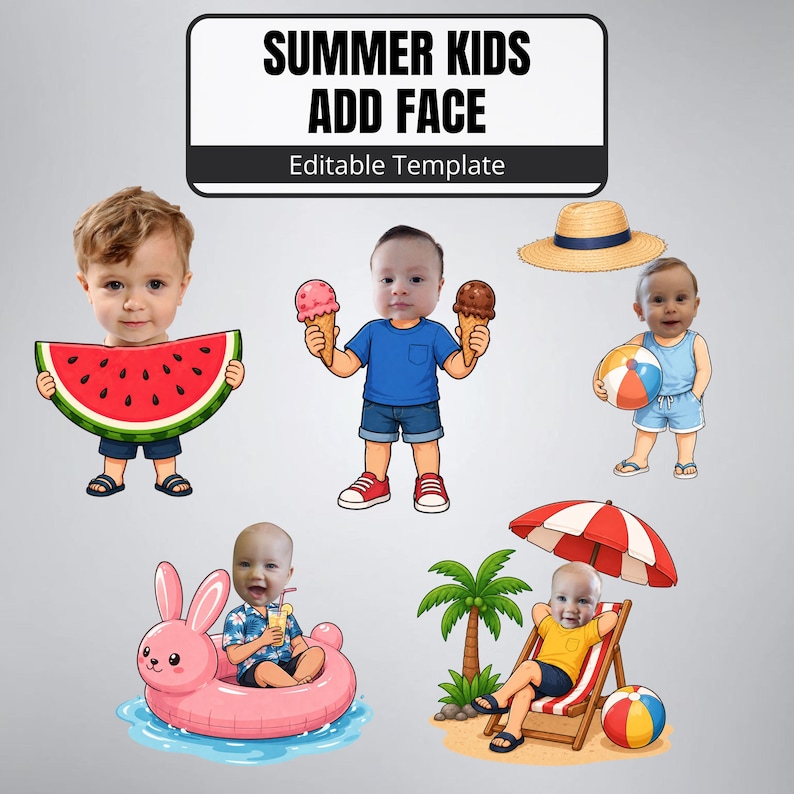 Summer Kids Add Face, Cut and Paste Activity, Bulletin Board Decor ...