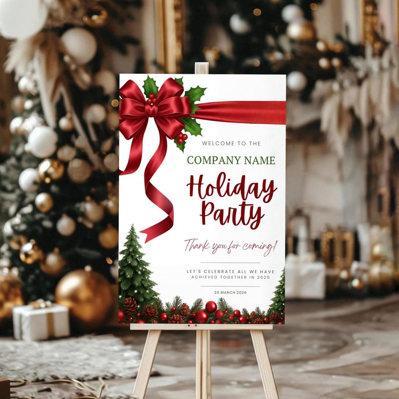 Corporate Christmas Party Welcome Sign, Holiday Welcome Poster, Company ...