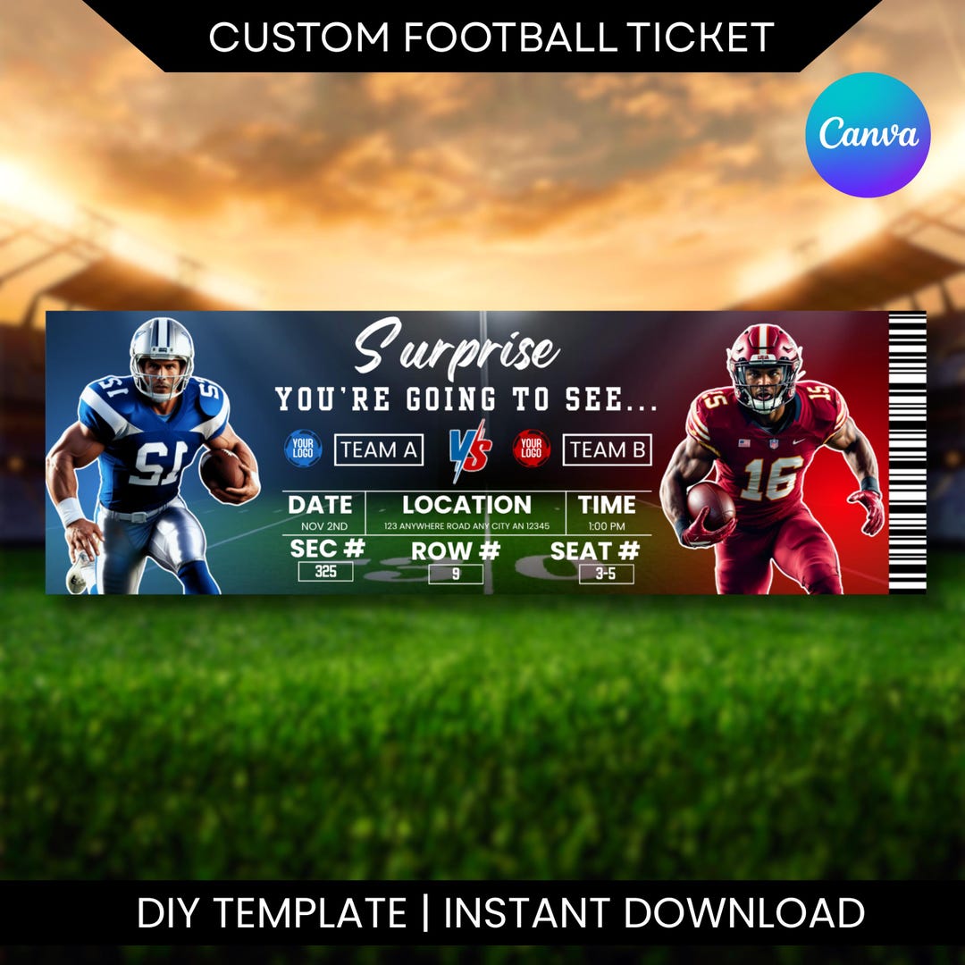 Editable Football Ticket, Football Birthday Ticket Template, Game ...