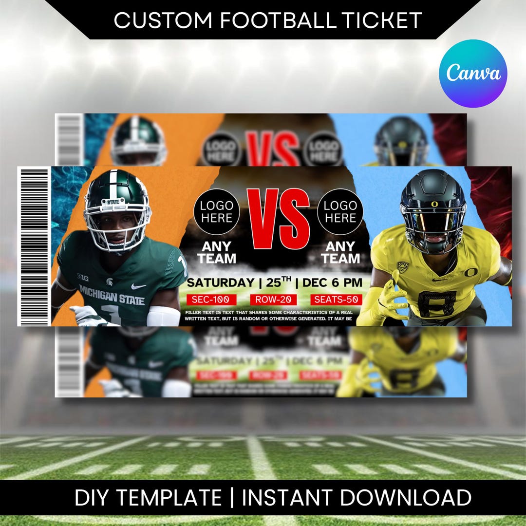 Editable Football Ticket, Football Birthday Ticket, Football Game ...