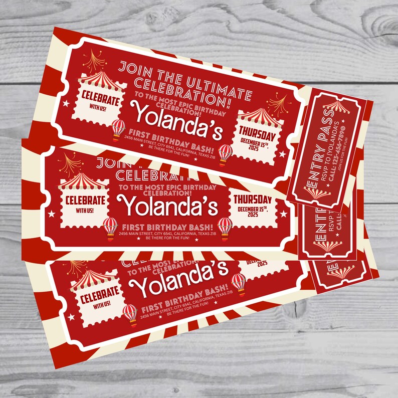 Carnival Ticket Birthday Invitation, Red Carnival Ticket Invitation ...