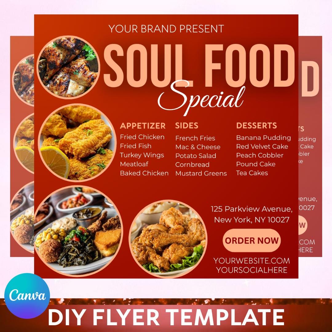 Dinner Specials Flyer, Soul Food Flyer, Marketing Canva Template ...