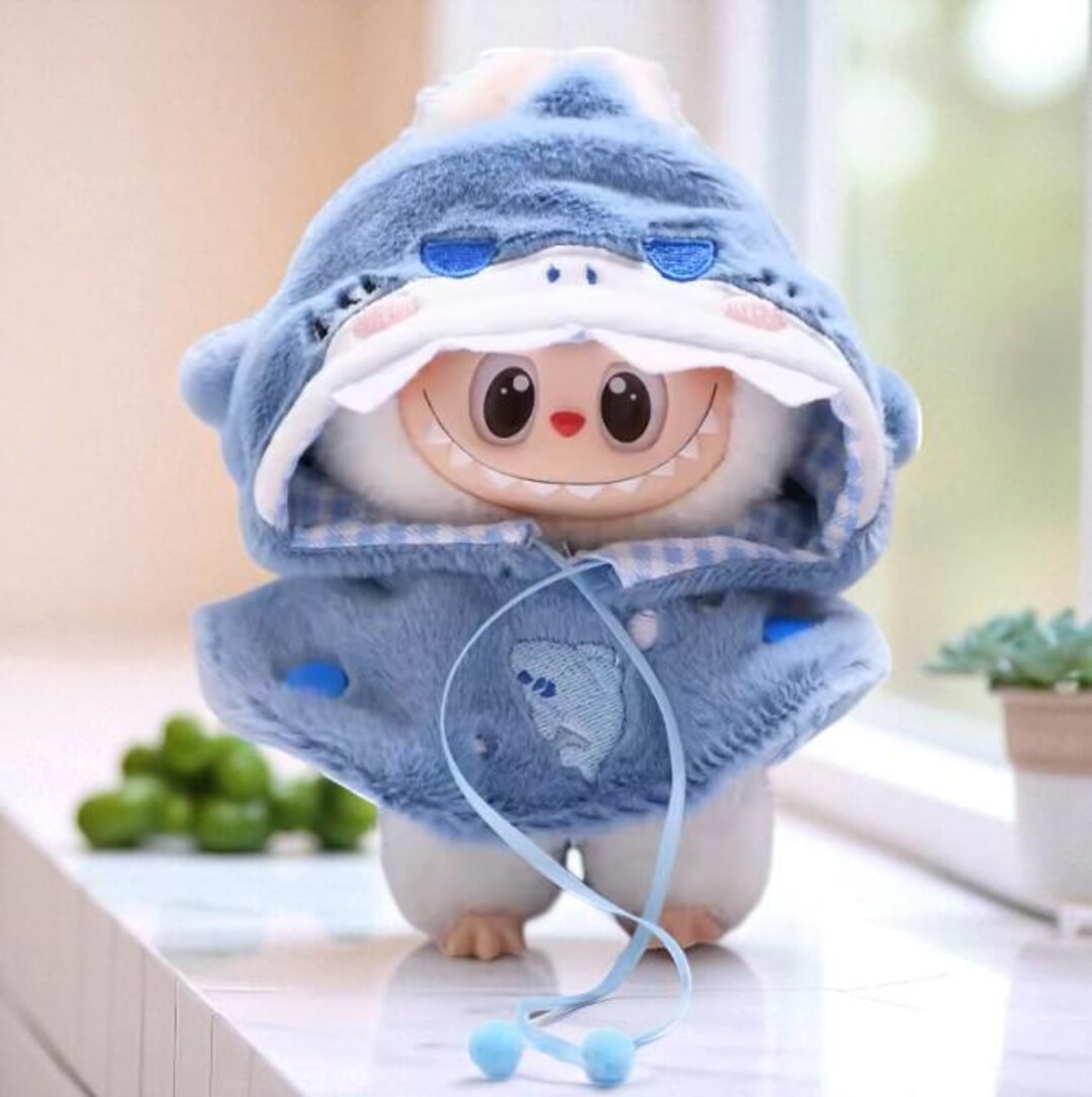 Kawaii Shark Outfit for Labubu 17cm – Soft Fleece Hoodie Costume | Cute ...