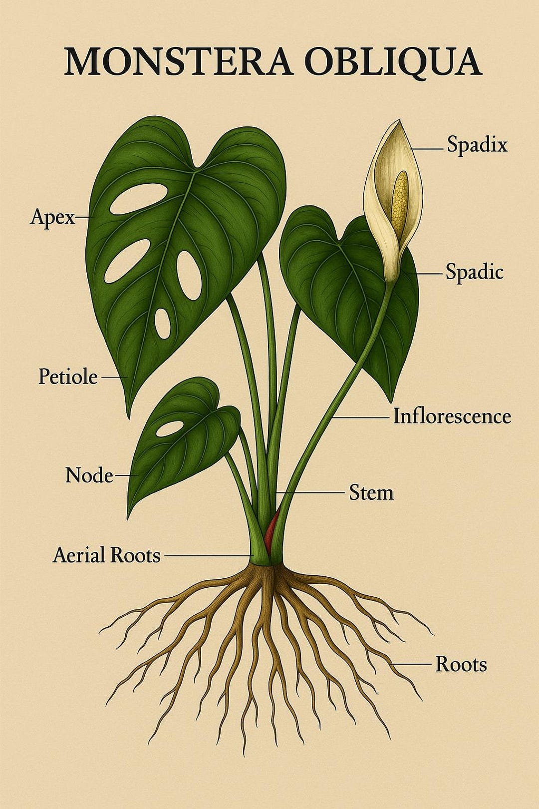 Monstera Obliqua Botanical Anatomy Rare Plant Wall Art, Scientific Leaf ...