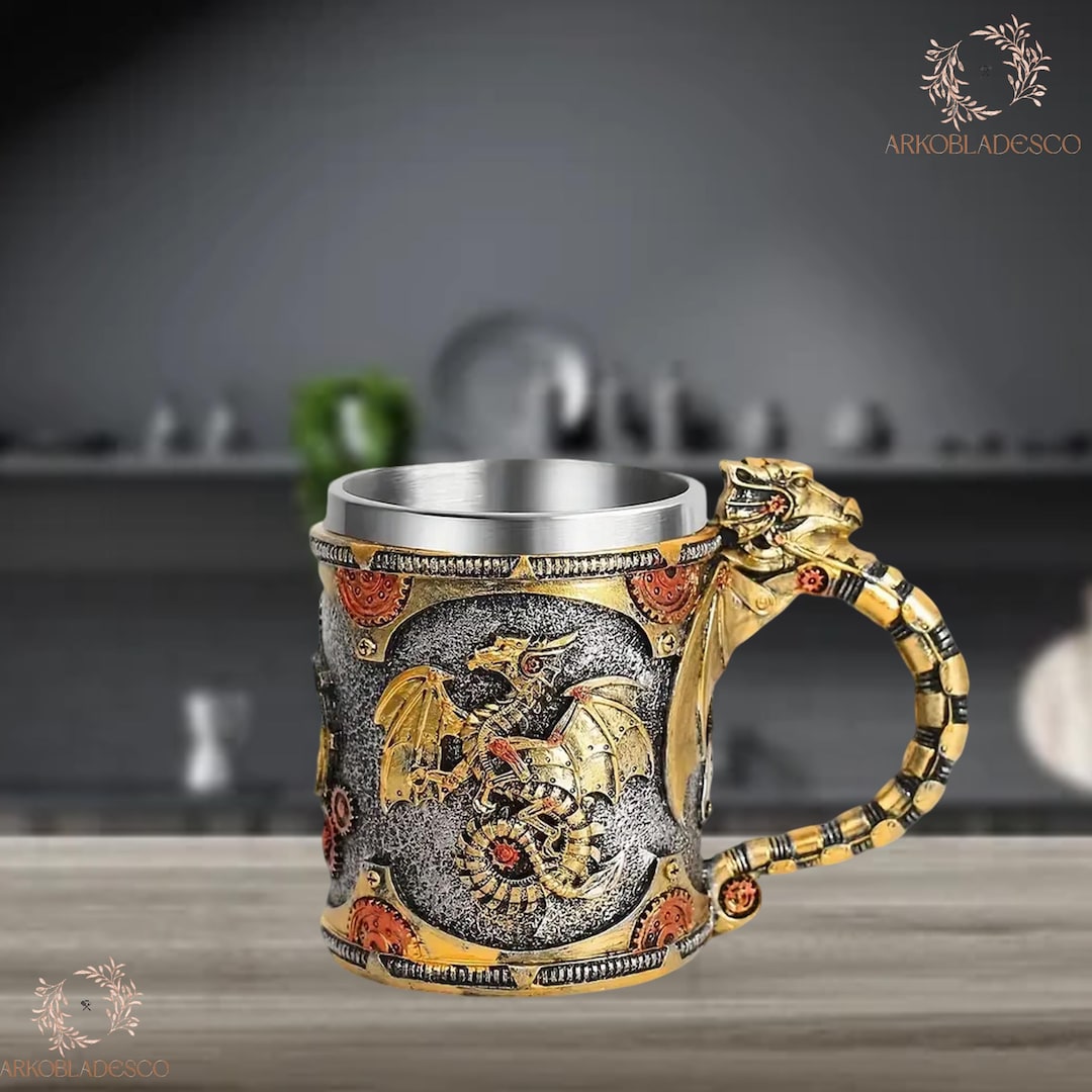 Steampunk Dragon Coffee Mug: Gear-wing Design, Gothic Industrial Style ...