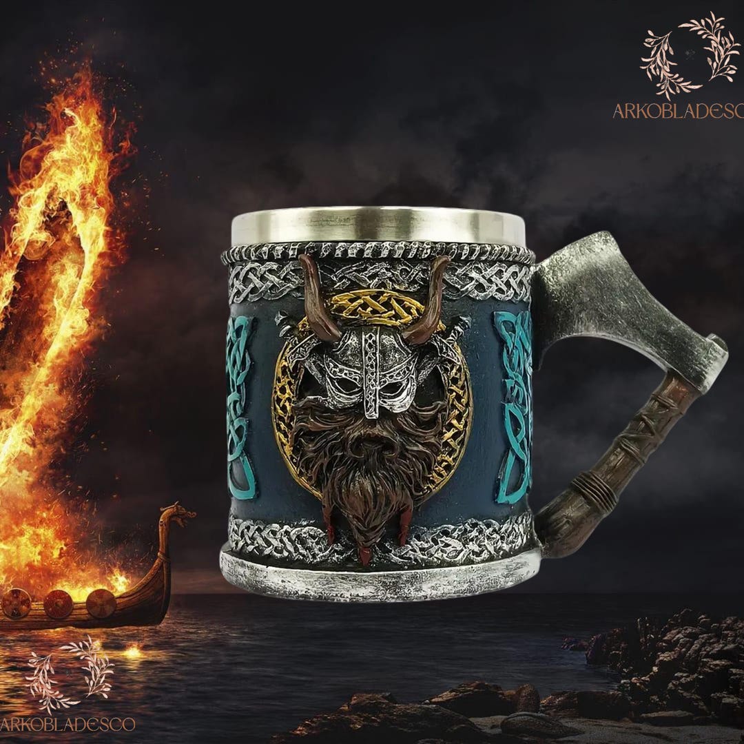 Thor Inspired Viking Beer Mug Medieval Norse Coffee Cup With 3D Viking ...