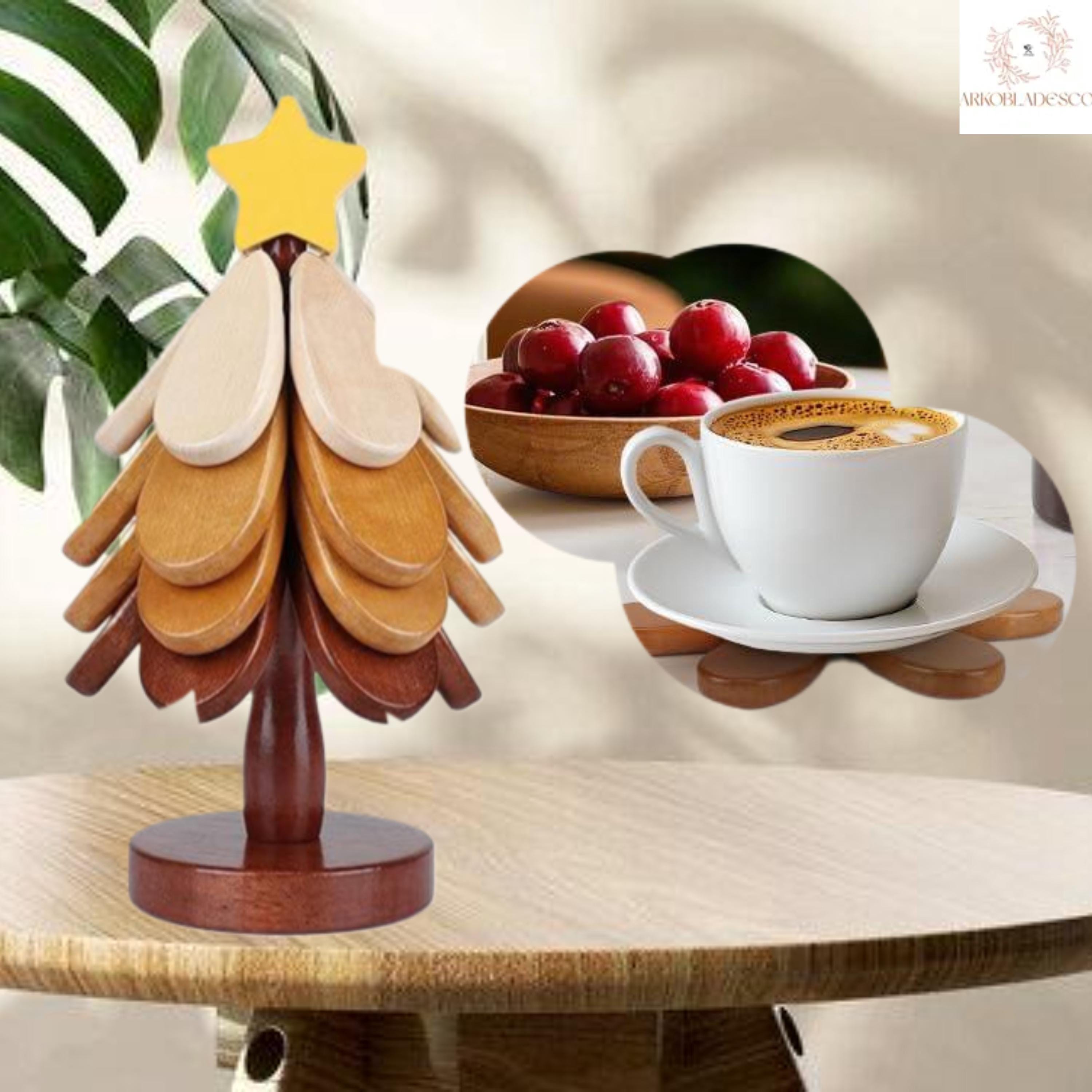 Wooden Christmas Tree Trivets Set of 4 – Heat Resistant Brown Holiday ...