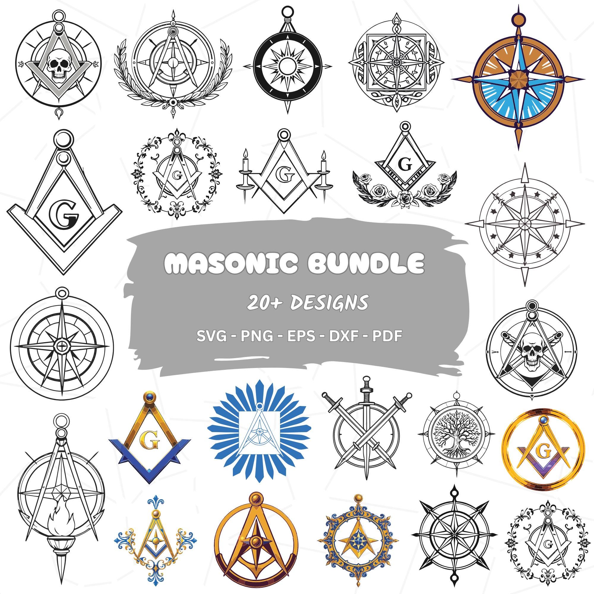 Masonic Symbol Svg Bundle, Masonic Symbol Silhouette, Mason Clipart for ...