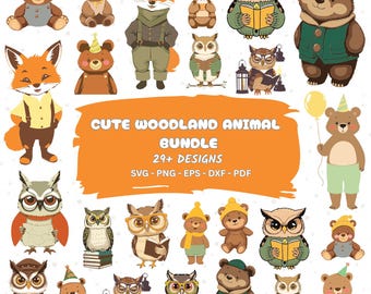 Cute Woodland Animals SVG Clipart, Forest Animals, Bear, Deer, Raccoon ...
