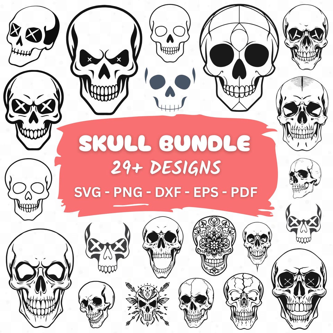 Skulls SVG Bundle, Skull Cut Files for Cricut, Skull Clipart, Skeleton ...