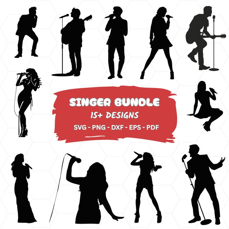 Singer Silhouette Bundle | 15+ Music Svg Png Dxf Eps Pdf Designs for ...