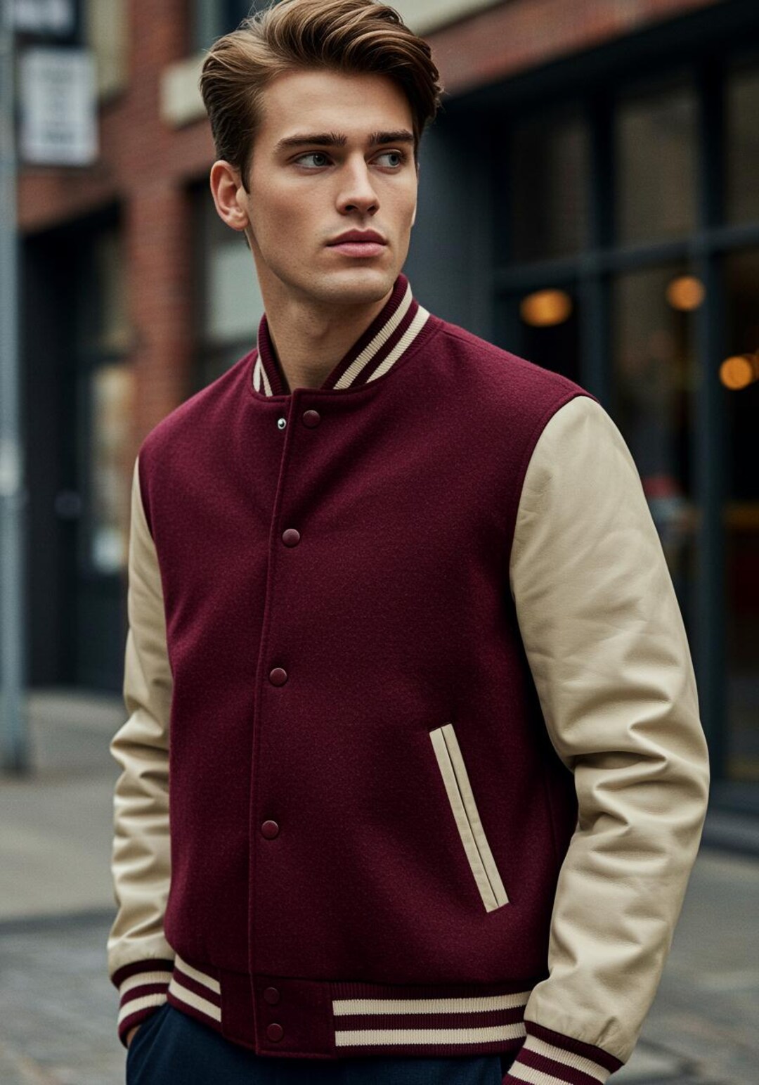 Custom Wool Varsity Jacket: Leather Sleeves, College Style - Etsy