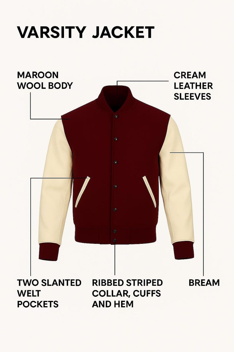 Custom Wool Varsity Jacket: Leather Sleeves, College Style - Etsy