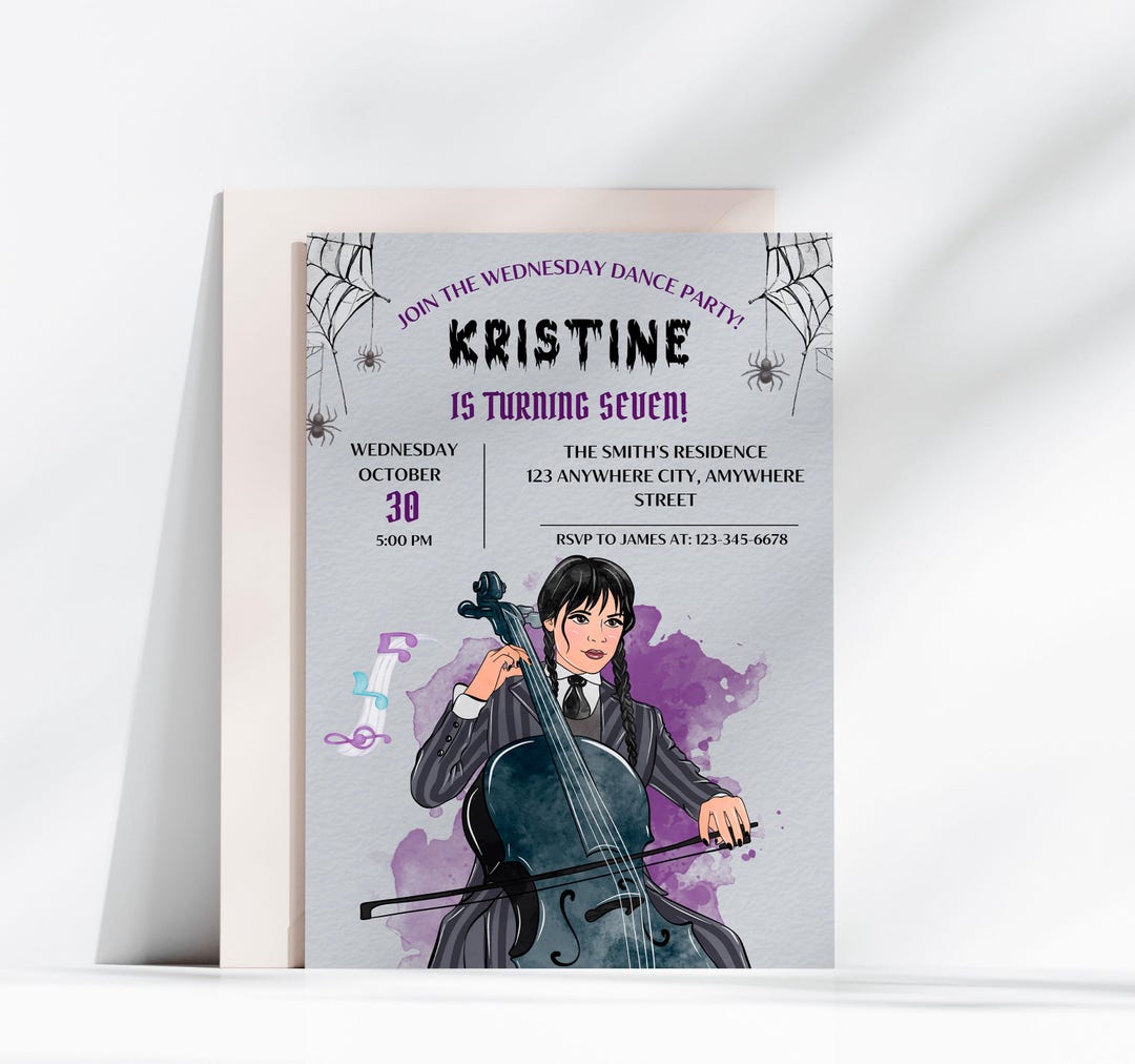 Wednesday Addams Birthday Invitation: Halloween Photo Template (digital ...