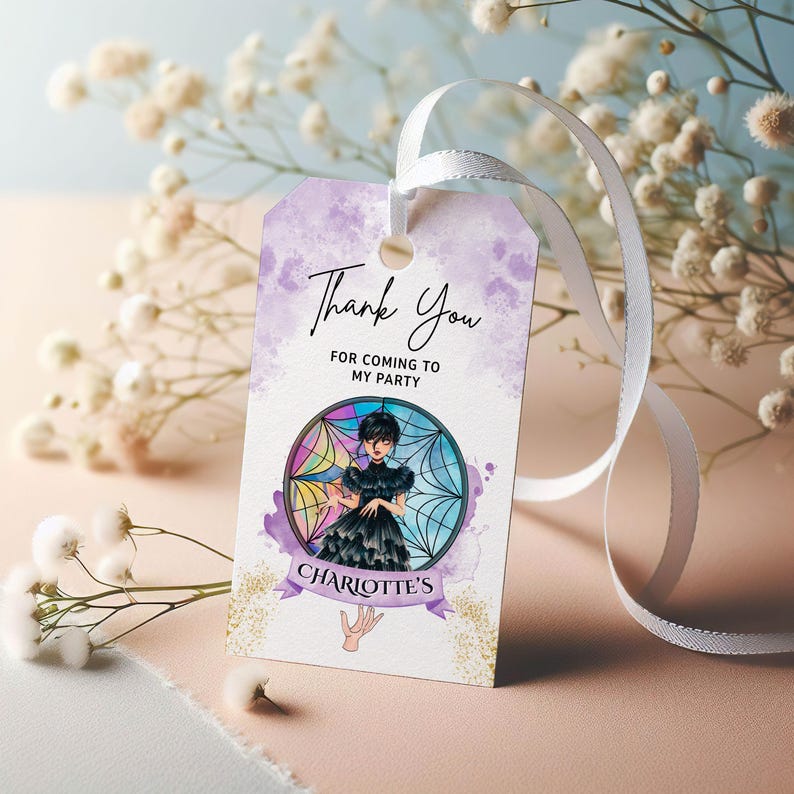 Wednesday Addams Birthday Thank You Tag: Printable Gift Tag (digital ...