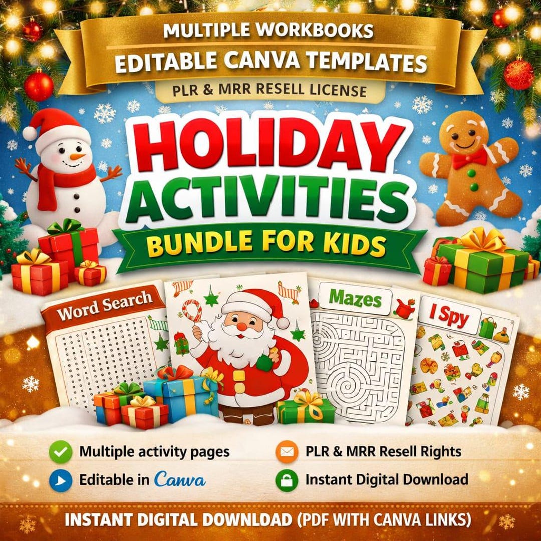 Holiday Activities Bundle for Kids | Editable Canva Templates | PLR ...