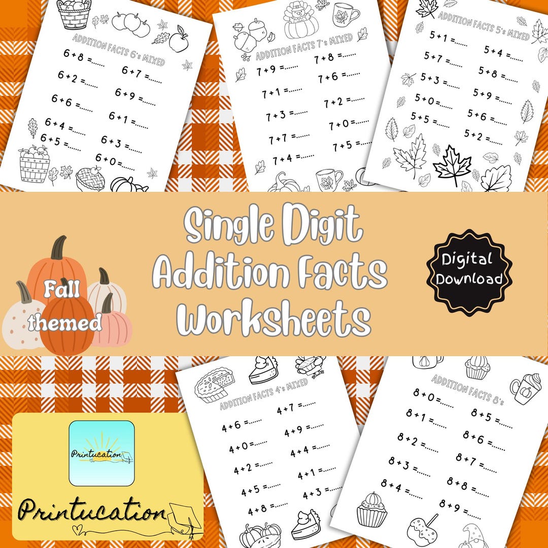 Fall Addition Coloring Worksheets for Kids | 19 Pages Addition Review ...