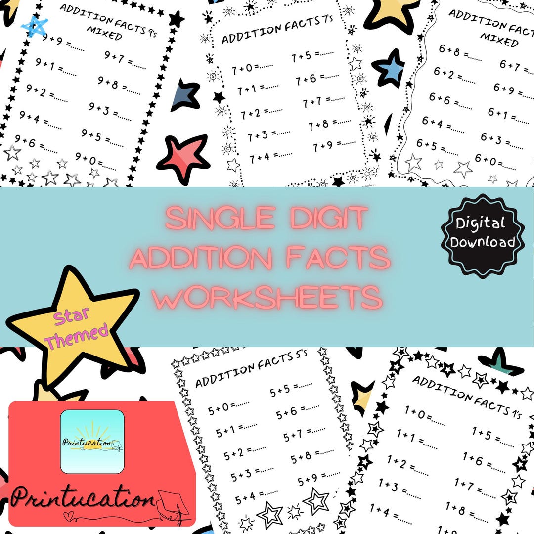 Star Addition Coloring Worksheet: 1st-2nd Grade Math Practice (PDF ...