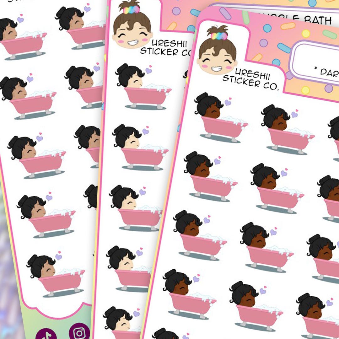 Chibi Bubble Bath Stickers - Kawaii Me Time Bath - Relaxation Planner ...