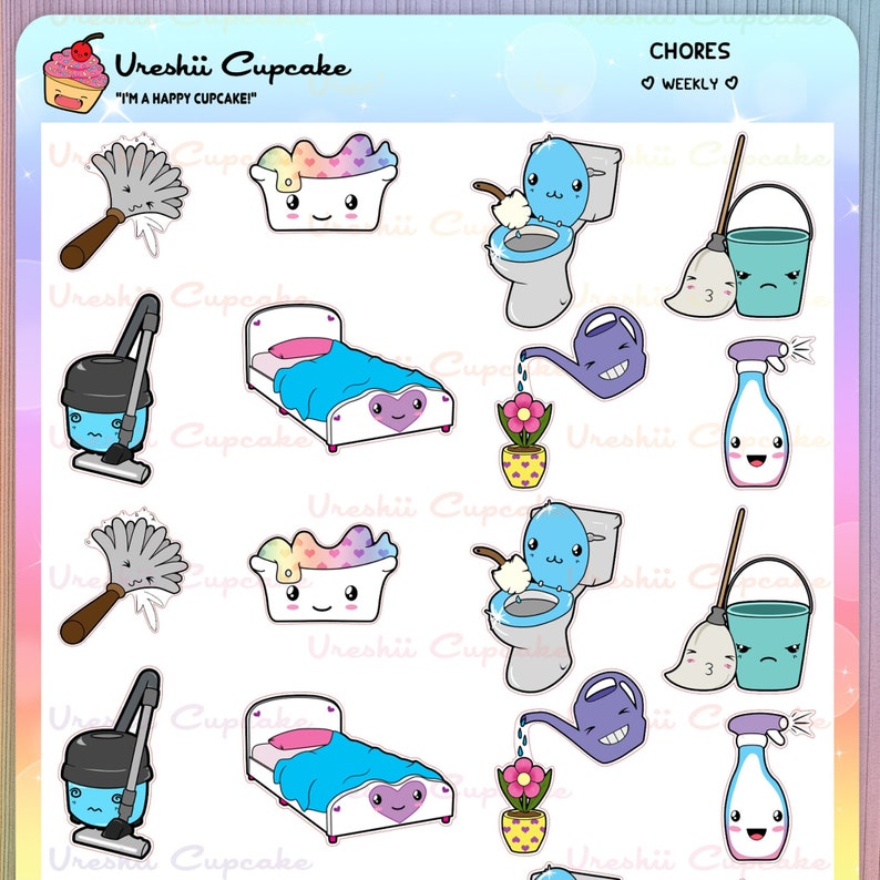 Kawaii Chore Stickers Cute Cleaning Stickers - Etsy