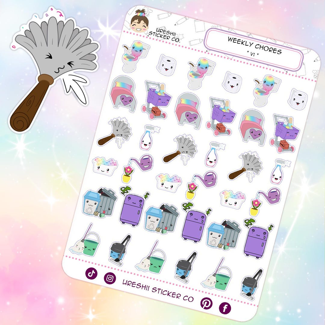 Kawaii Chore Tracking Planner Stickers - Cute Chore Stickers - Etsy