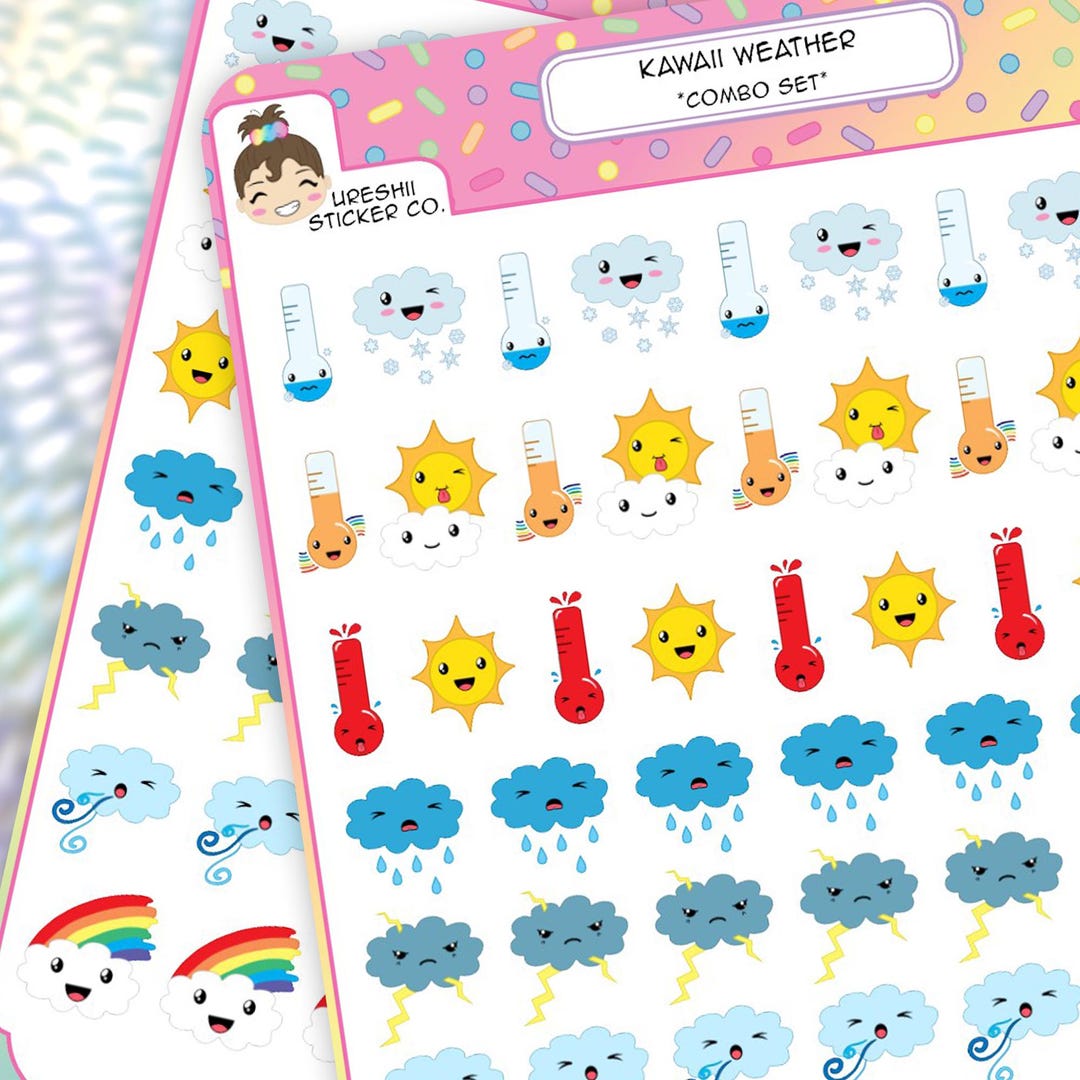 Kawaii Weather Stickers Cute Weather Tracking Planner Stickers ...