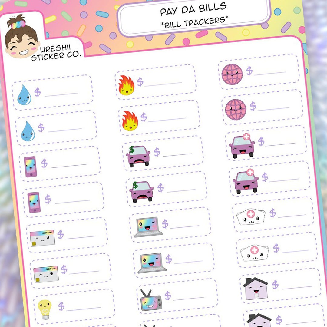 Kawaii Bill Tracking Planner Stickers Cute Bill Reminders - Etsy